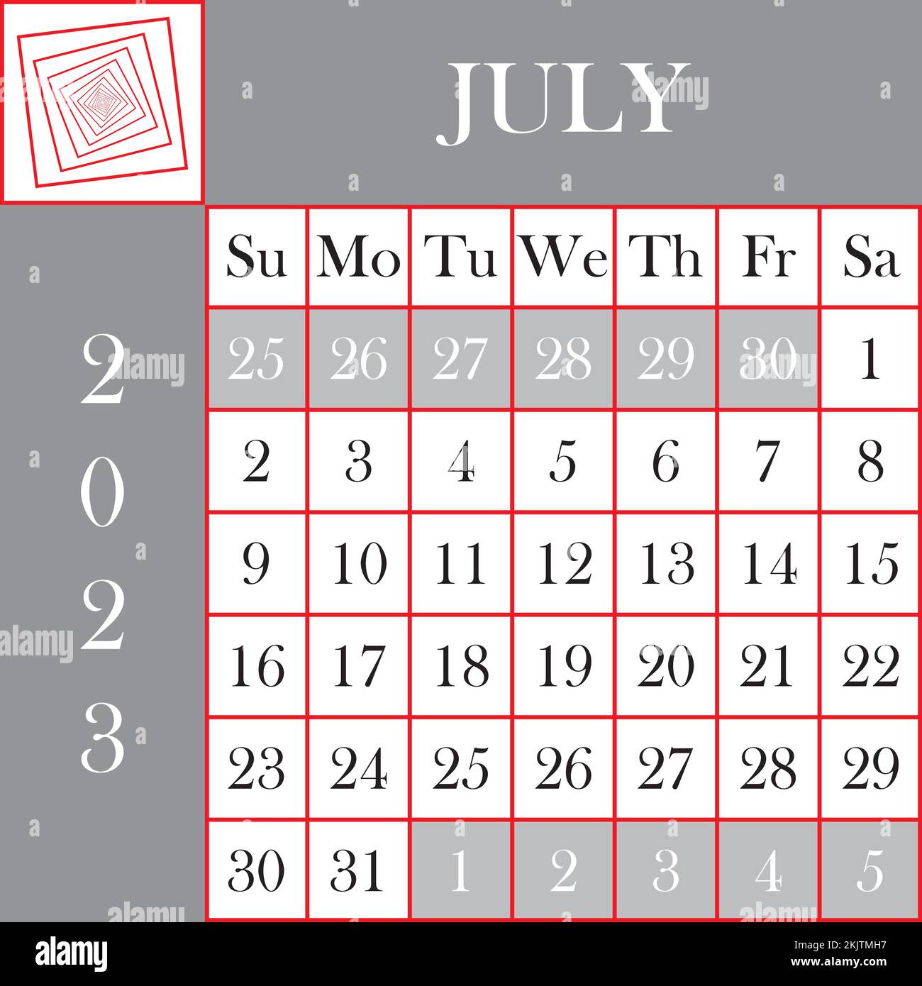 Square format 2023 Calendar JULY gray white background designer cut ...