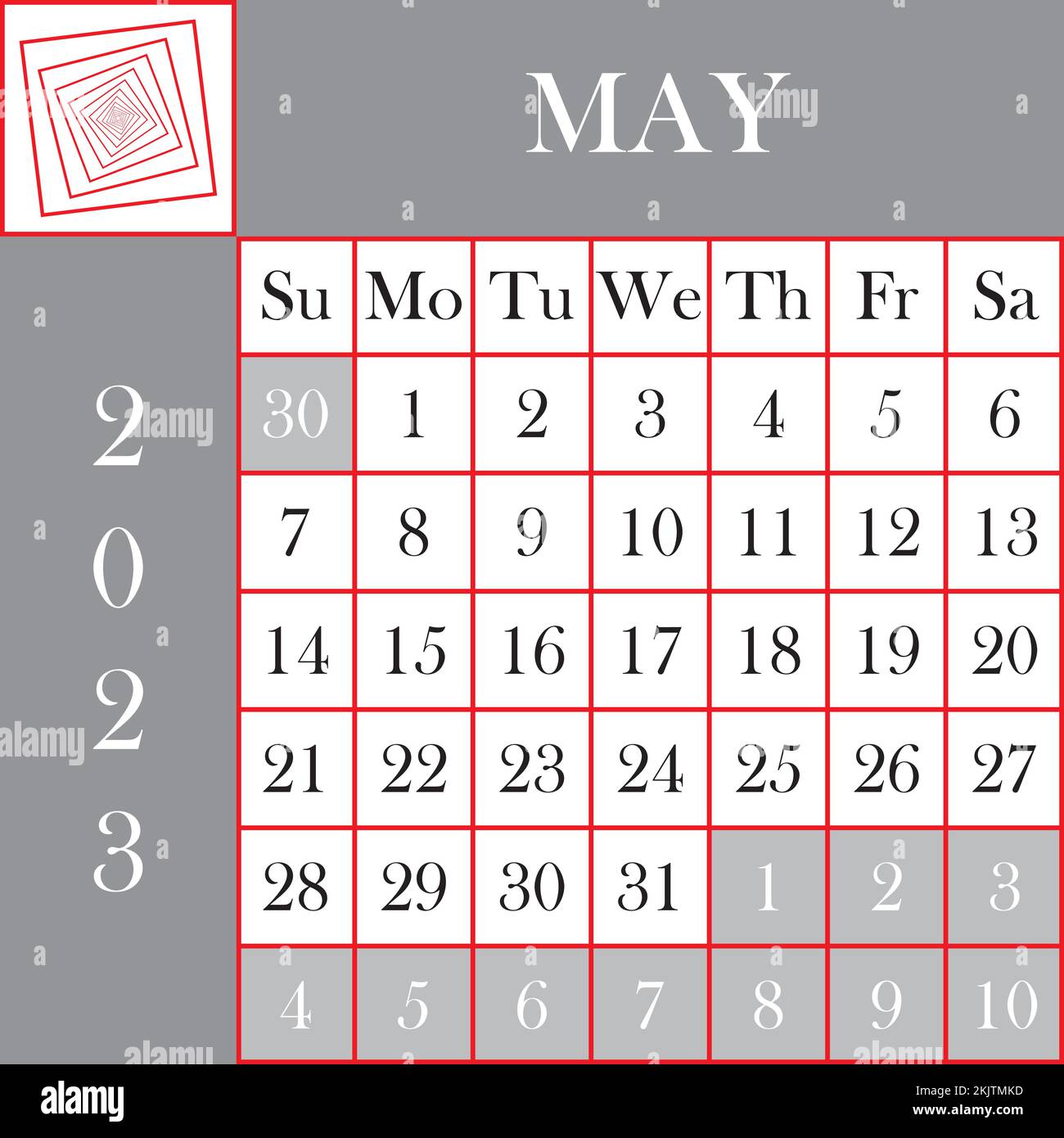 Square format 2023 Calendar MAY gray white background designer cut ...
