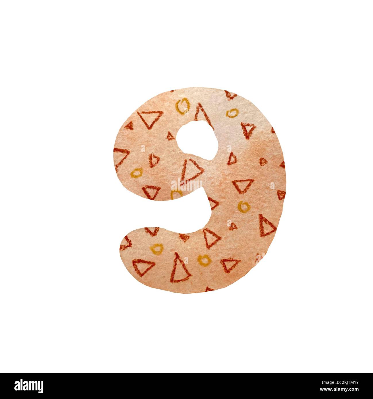 Number nine textured peach a watercolor sketch Stock Photo - Alamy