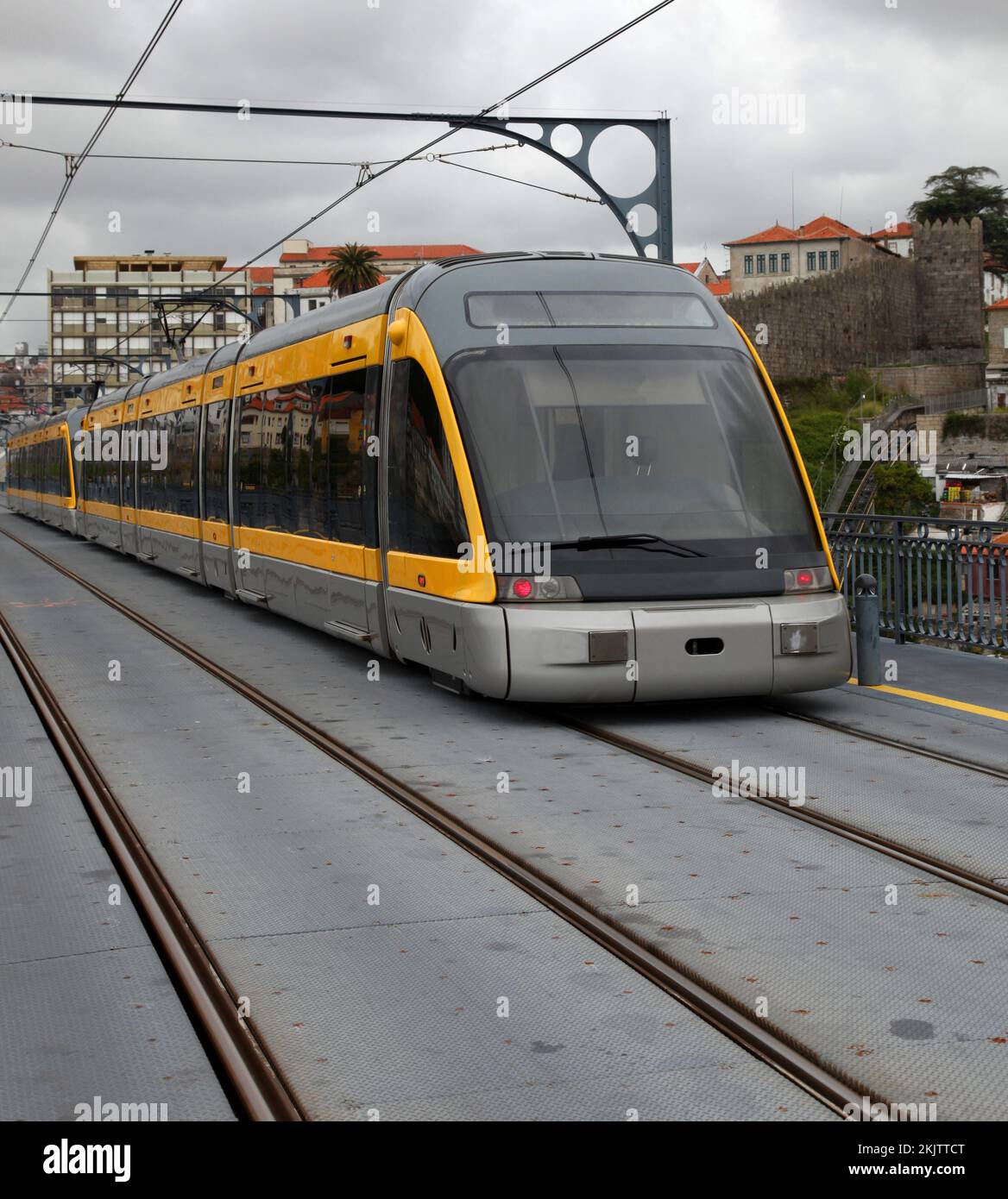 Modern light railway car in Porto Portugal Stock Photo - Alamy