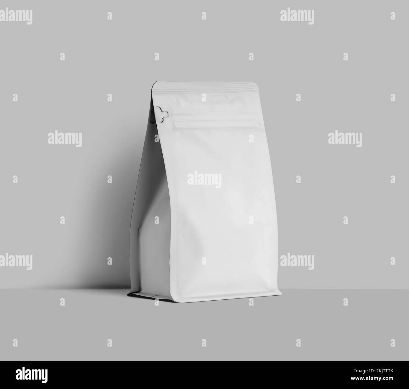 Mockup of a white doy pack for coffee beans, zip packaging near the ...
