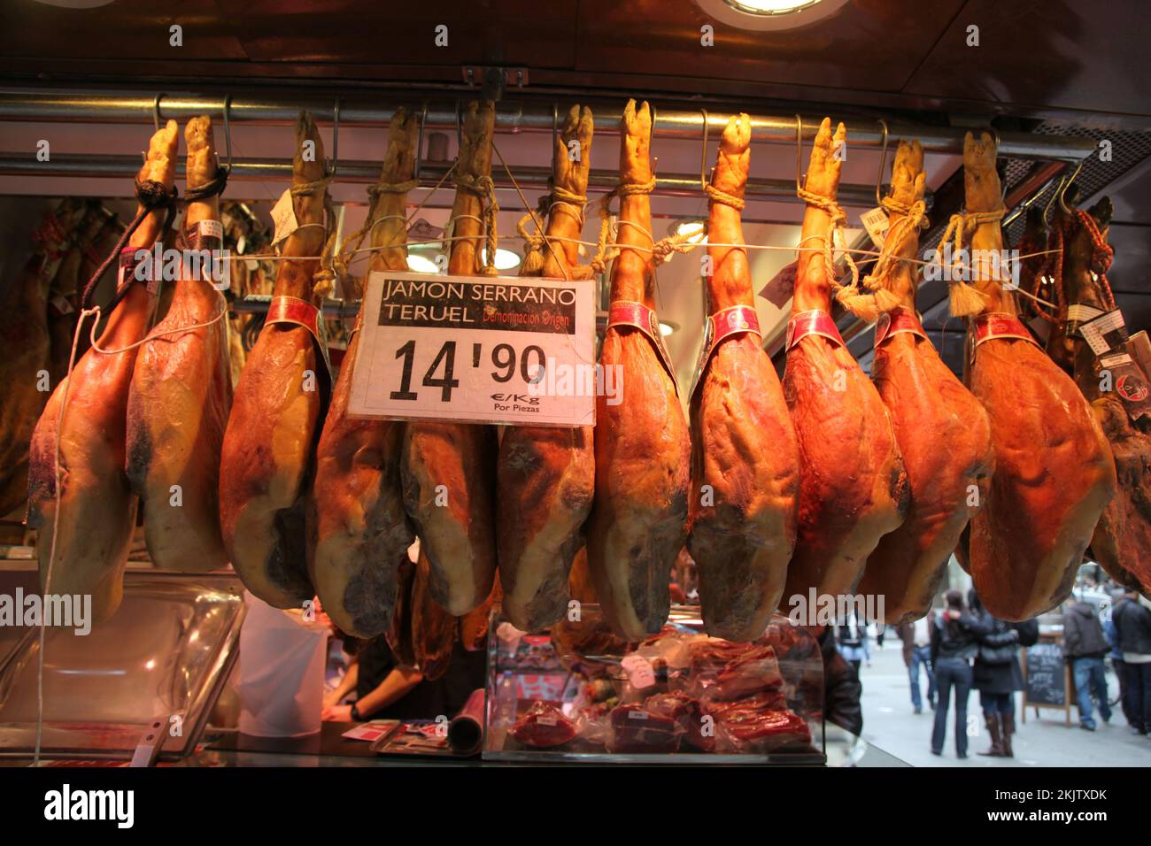 Barcelona, Spain - March 30, 2009:A butcher shop in the world famous ...
