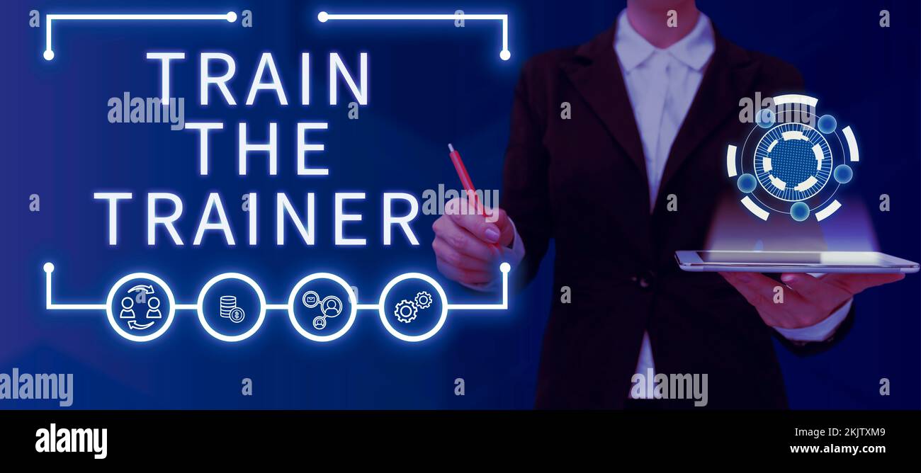 Conceptual caption Train The Trainer. Business showcase identified to ...