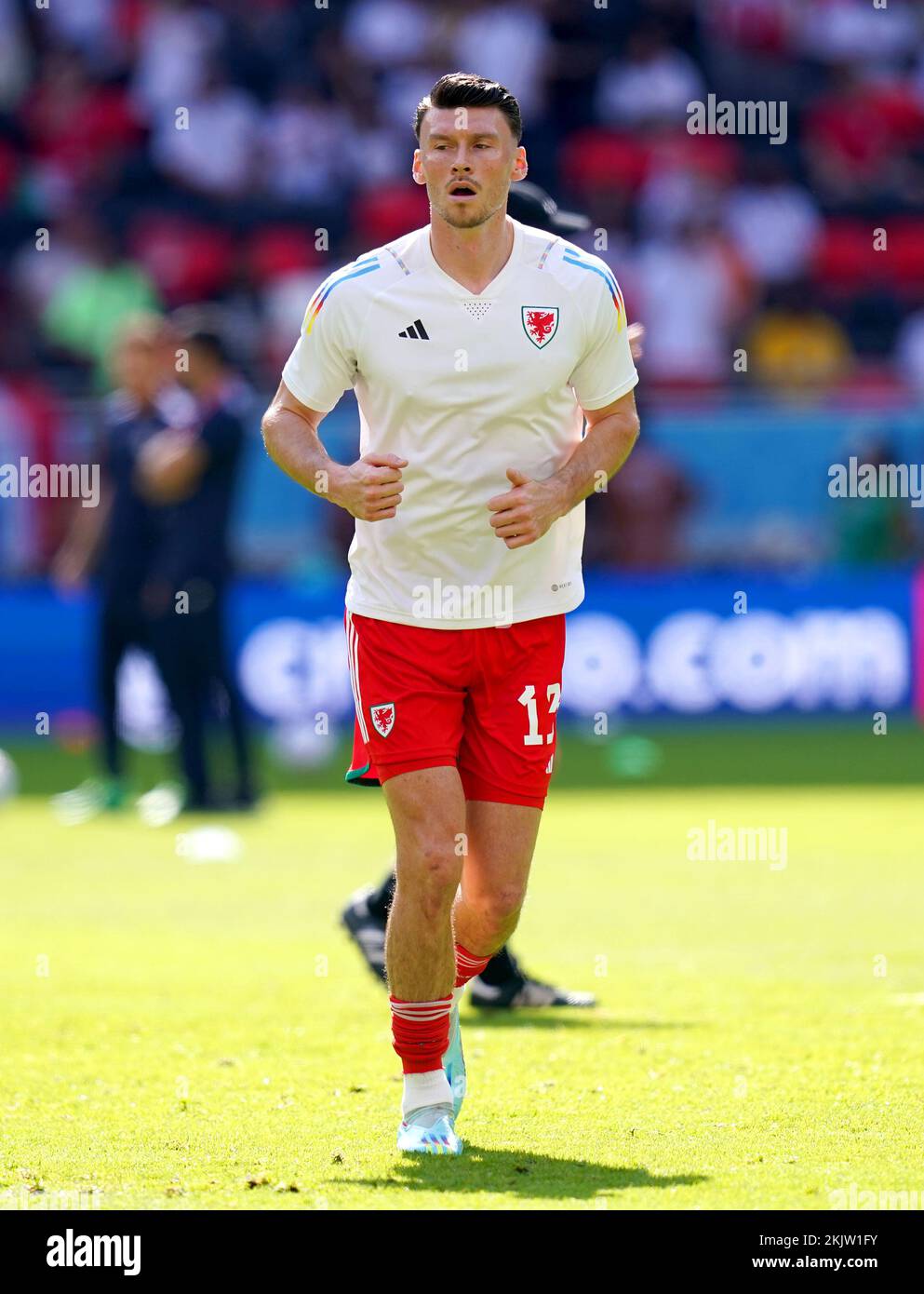 Wales' Kieffer Moore warms up ahead of the FIFA World Cup Group B match ...