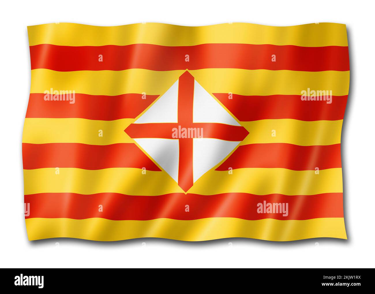 Barcelona province flag, Spain waving banner collection. 3D ...
