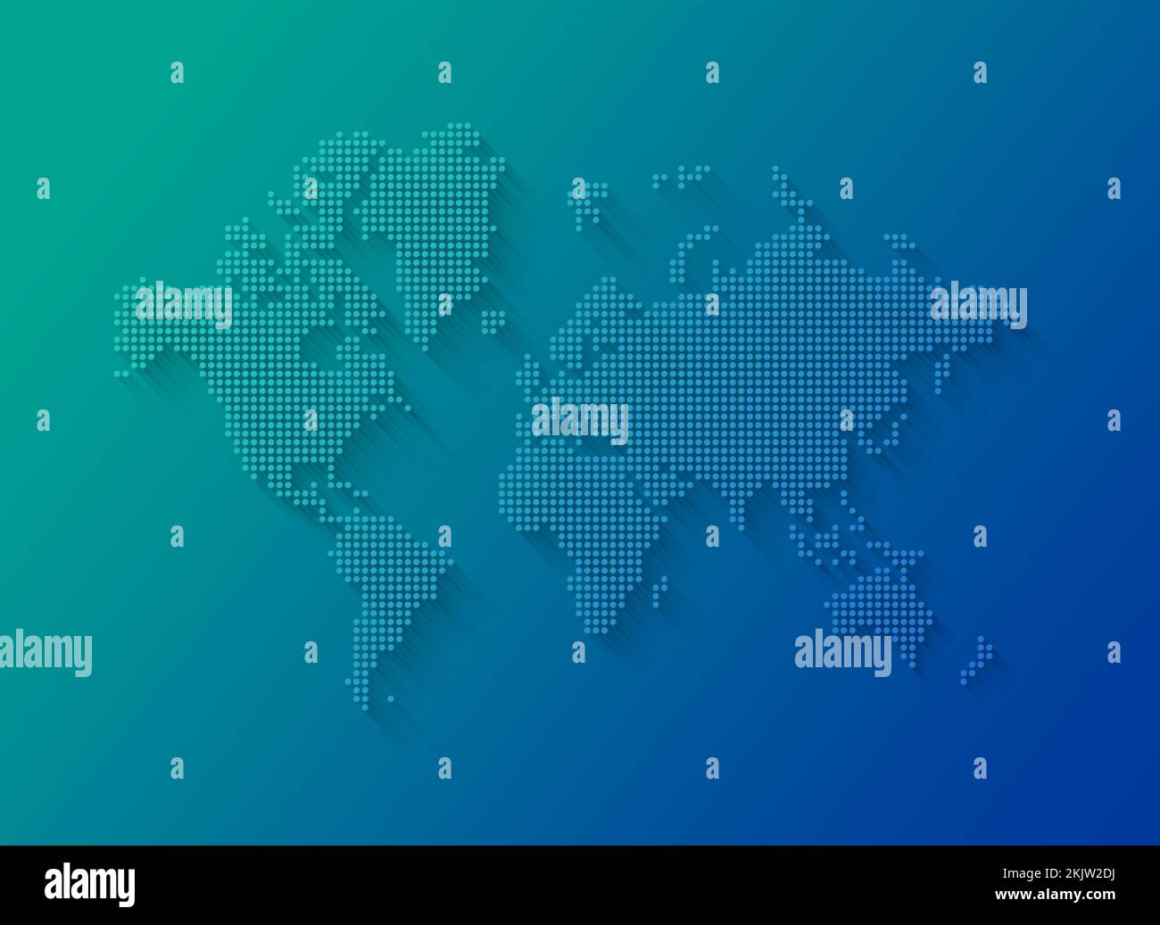 Illustration of a world map made of dots isolated on a blue background ...