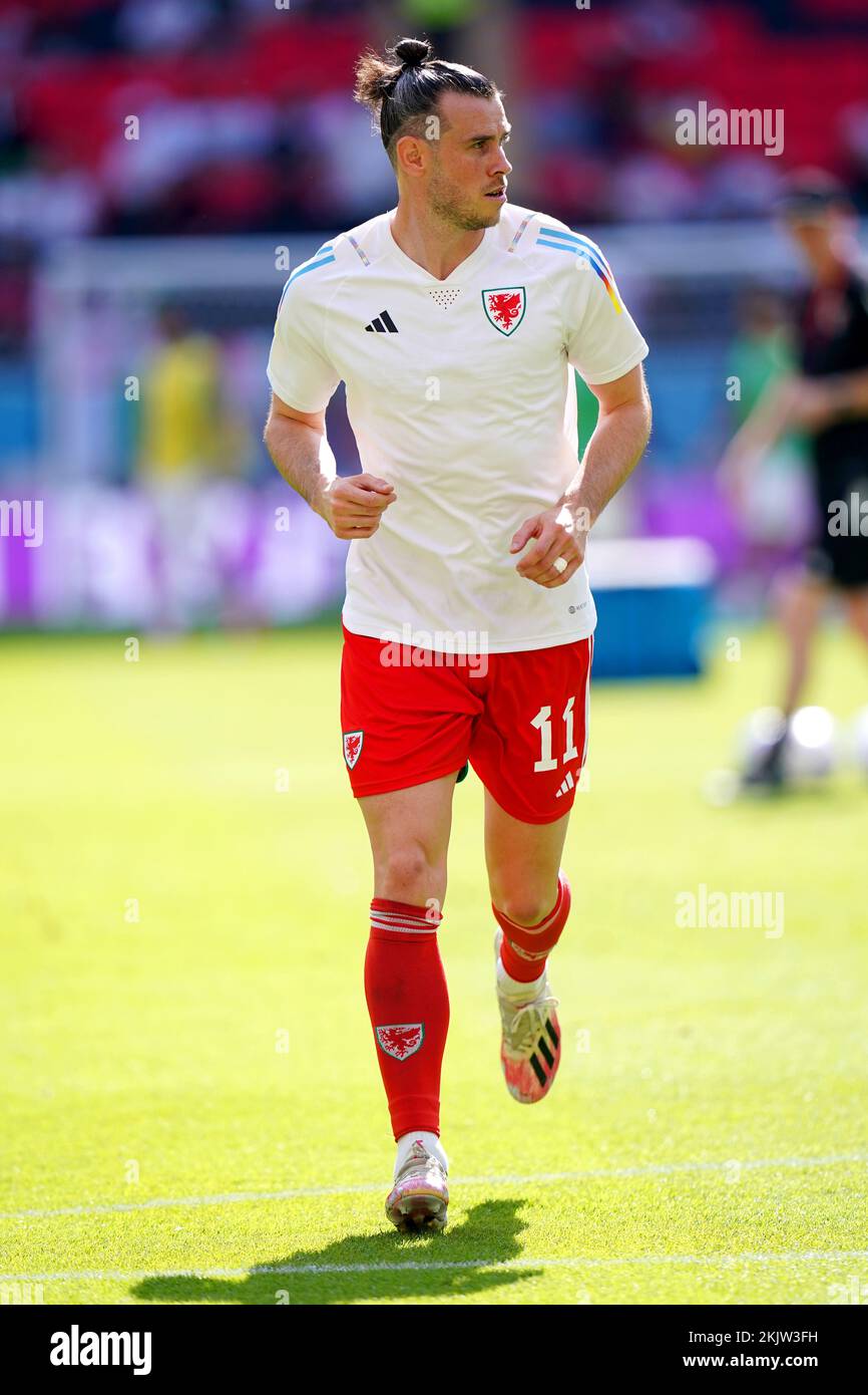 Wales' Gareth Bale warms up on the pitch ahead of the FIFA World Cup ...