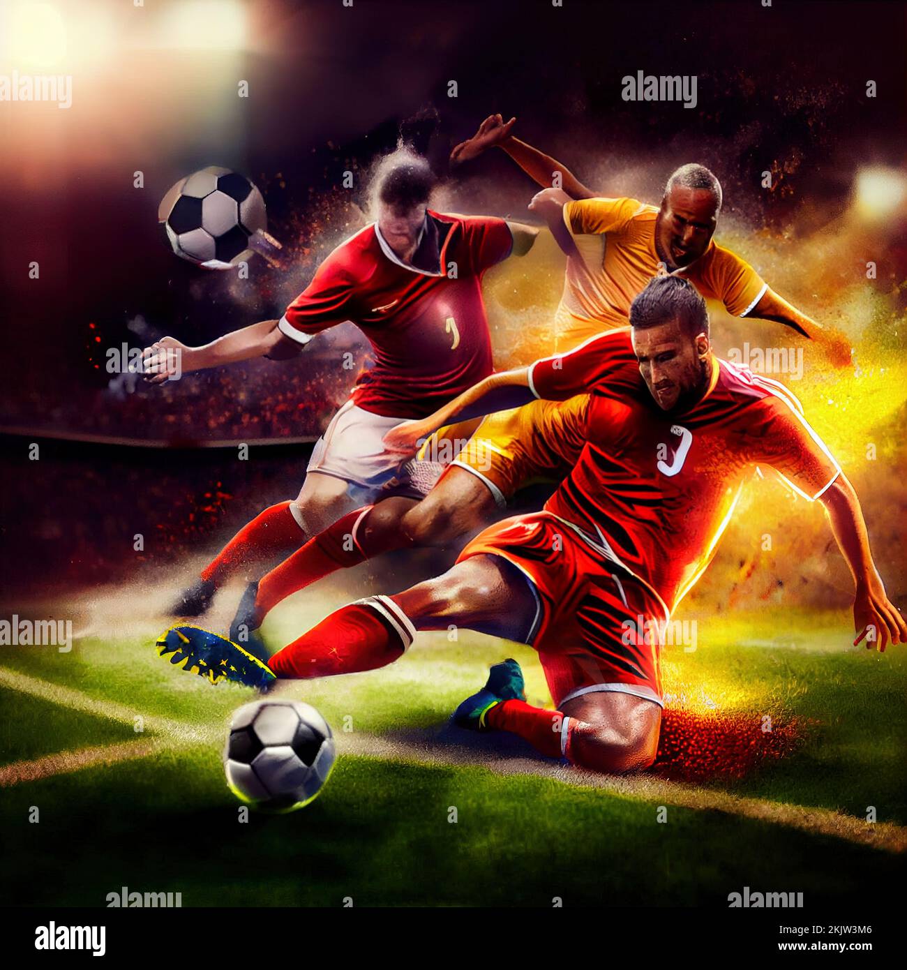 football action scene with competing soccer players Stock Photo - Alamy