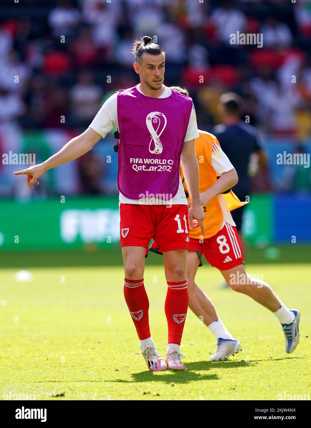 Wales' Gareth Bale warms up on the pitch ahead of the FIFA World Cup ...