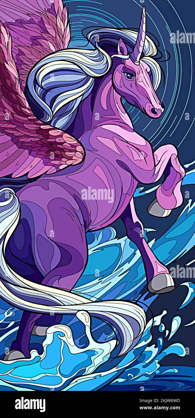 illustration of a purple Pegasus wallpaper Stock Photo - Alamy