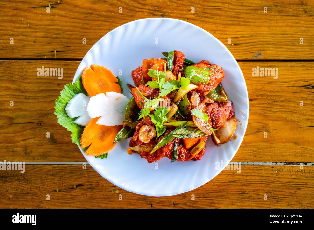 Spicy Nepali Chicken Chilly with Salad Indian Style Chicken Chilly ...