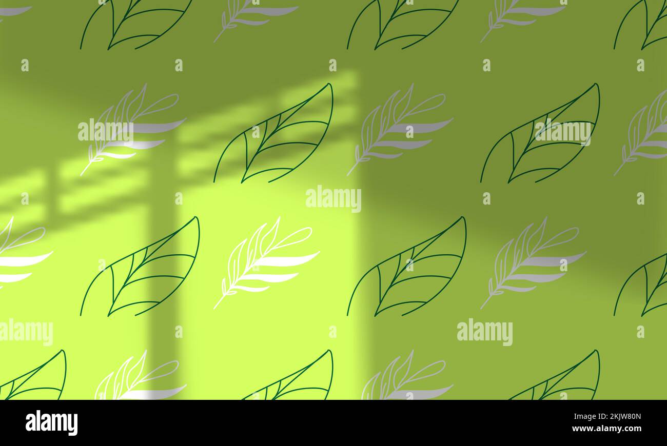 A seamless pattern with white and dark green outlines of leaves on ...