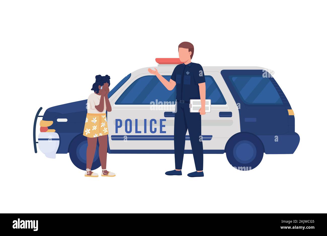 Policeman and crying girl semi flat color vector characters Stock ...