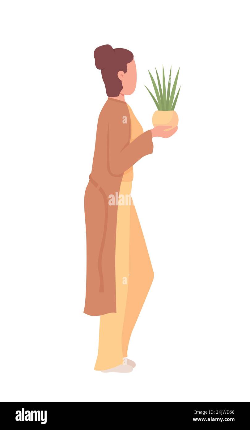 Woman holding potted plant semi flat color vector character Stock ...