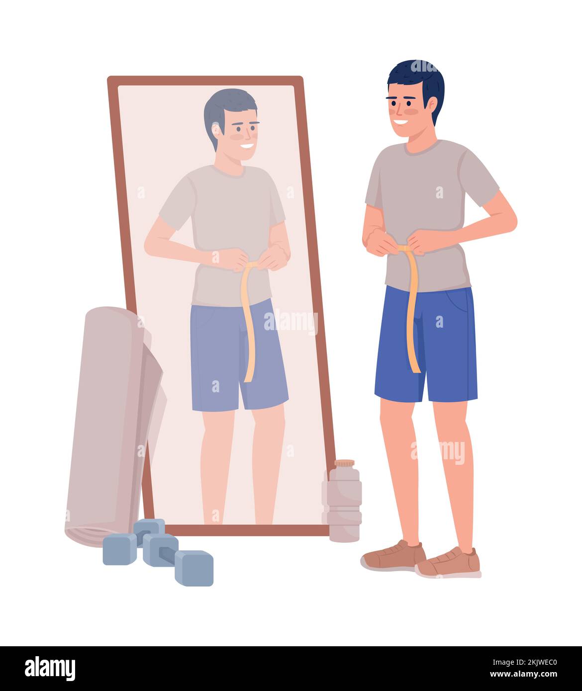 Man measuring waist mirror Cut Out Stock Images & Pictures - Alamy