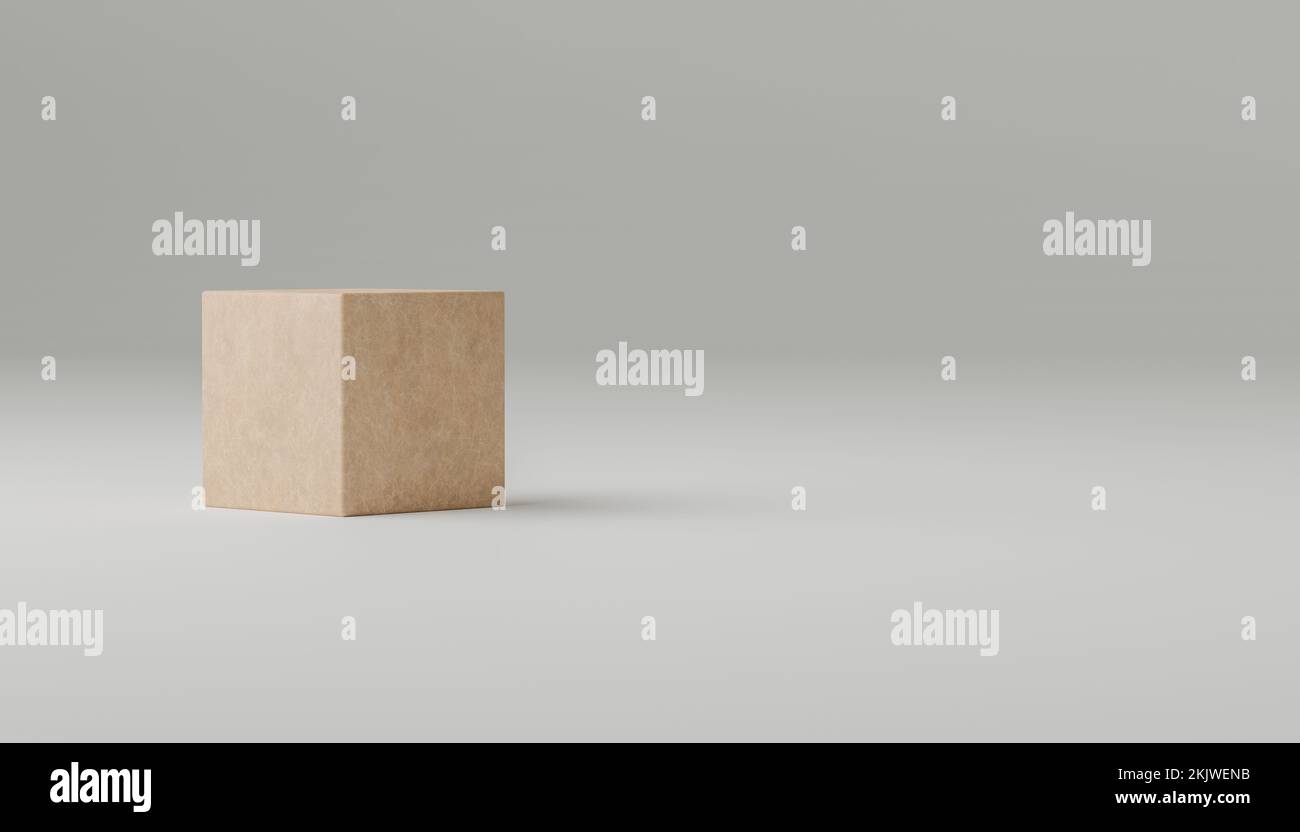 one cube with blank edges on grey background. single block with empty ...