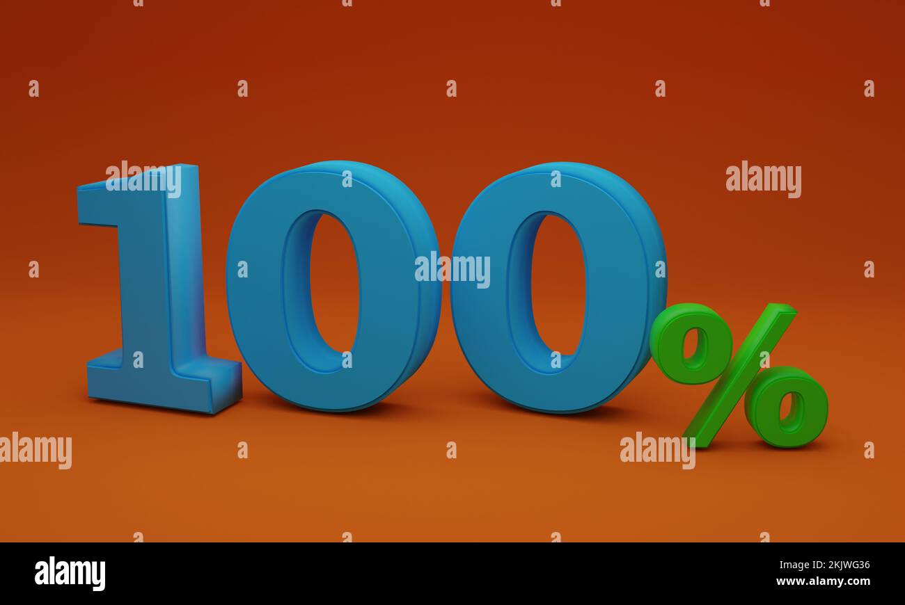 A 3D illustration of a 100 percent sign on orange background - discount ...