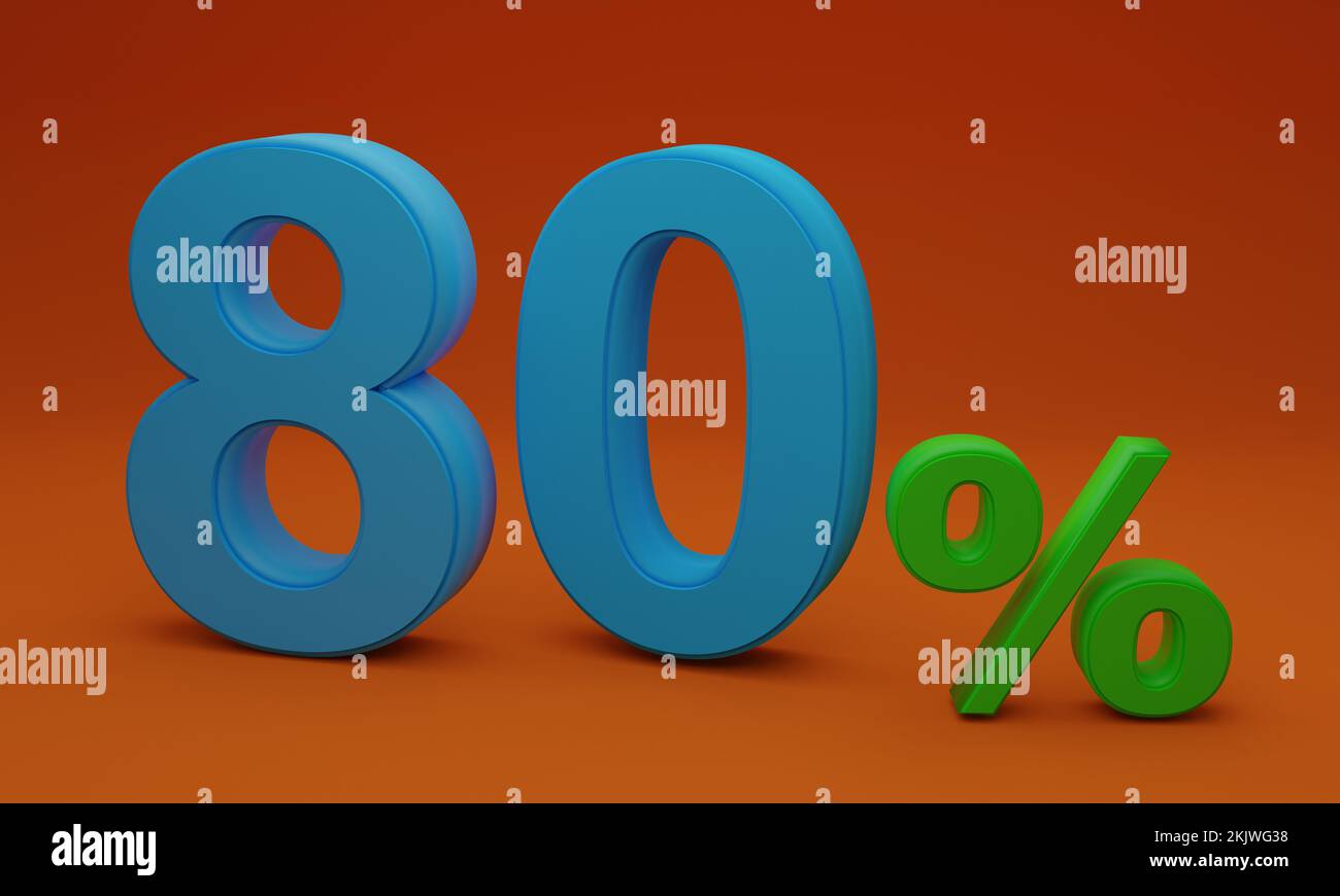 A 3D illustration of a 80 percent sign on orange background - discount ...
