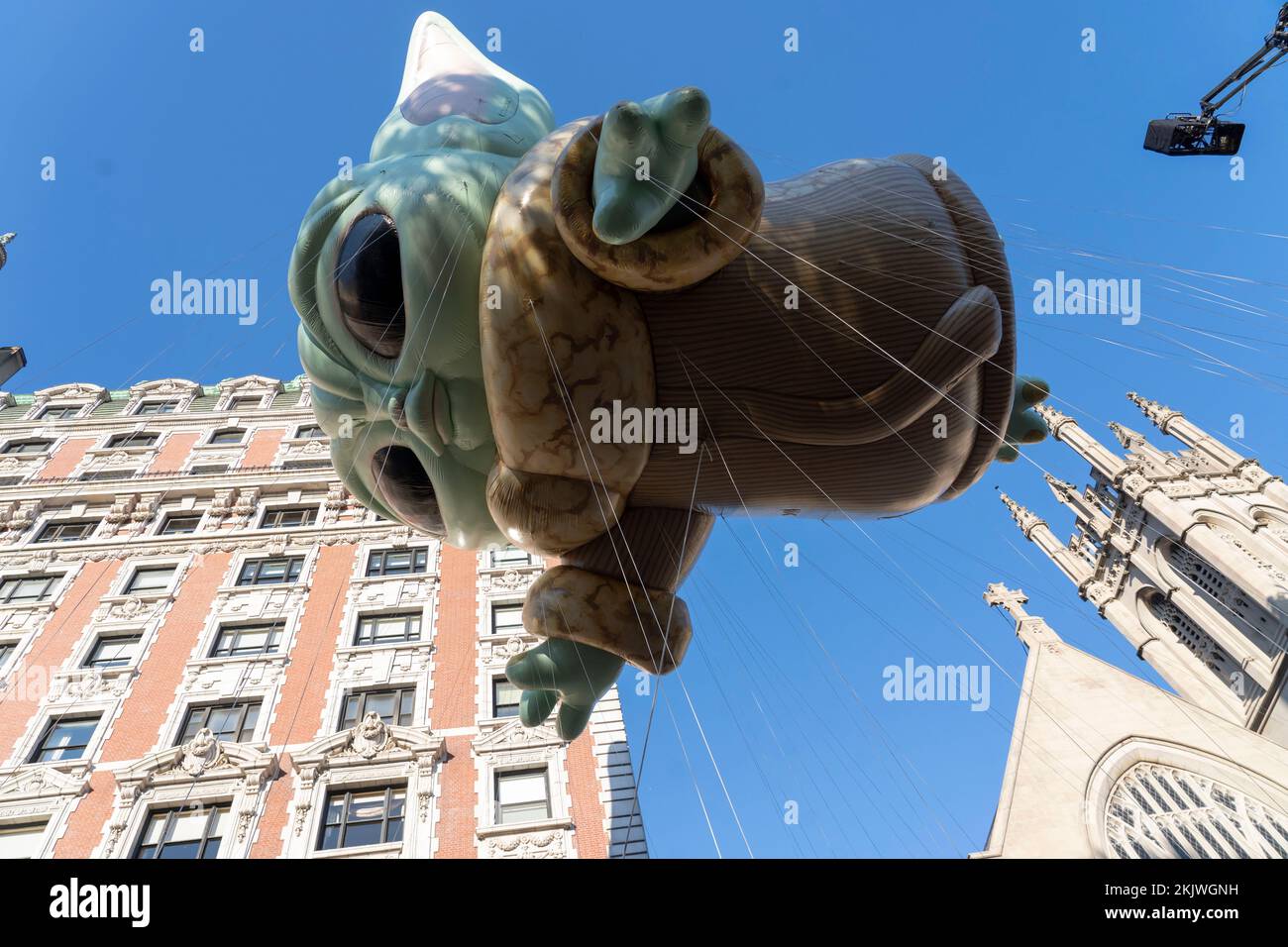 New York, USA. 24th Nov, 2022. NEW YORK, NEW YORK - NOVEMBER 24: Grogu balloon moves through the ...