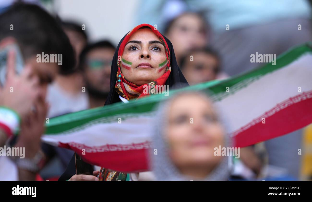 Iran fans show their support during the FIFA World Cup Group B match at ...