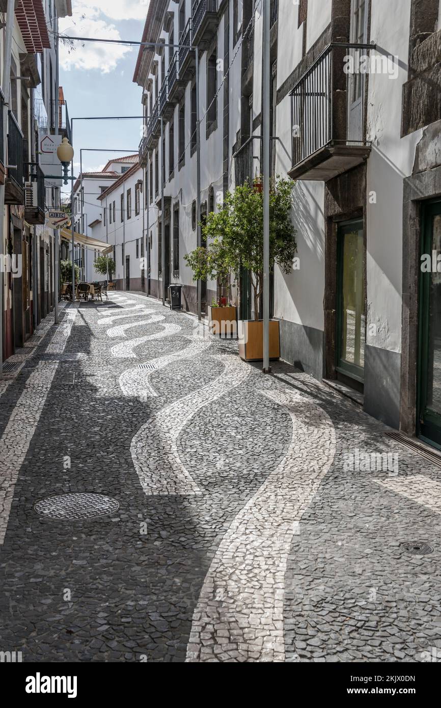 FUNCHAL, 2022 october 11, cityscape with traditional black and white ...