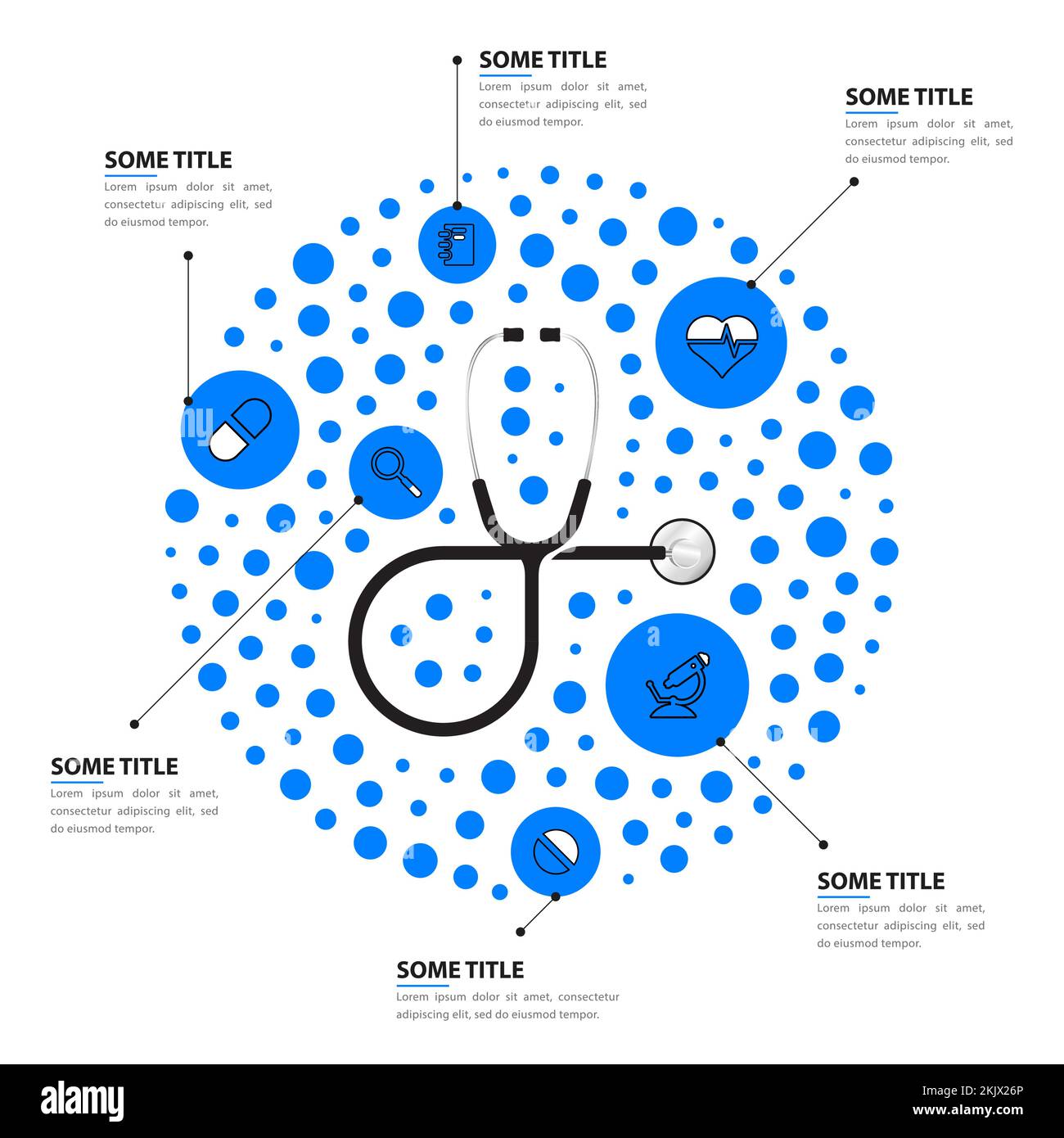 Infographic template with icons and 6 options or steps. Stethoscope ...