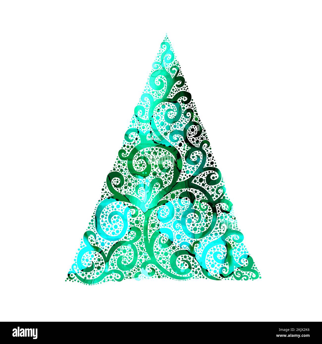 Watercolor abstract Christmas tree made of patterns. Vector ...
