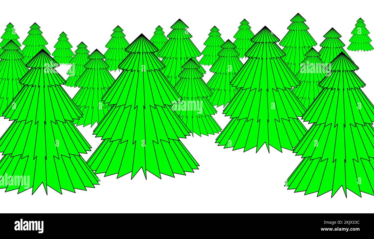 green pine forest on a neutral background in a three-dimensional ...