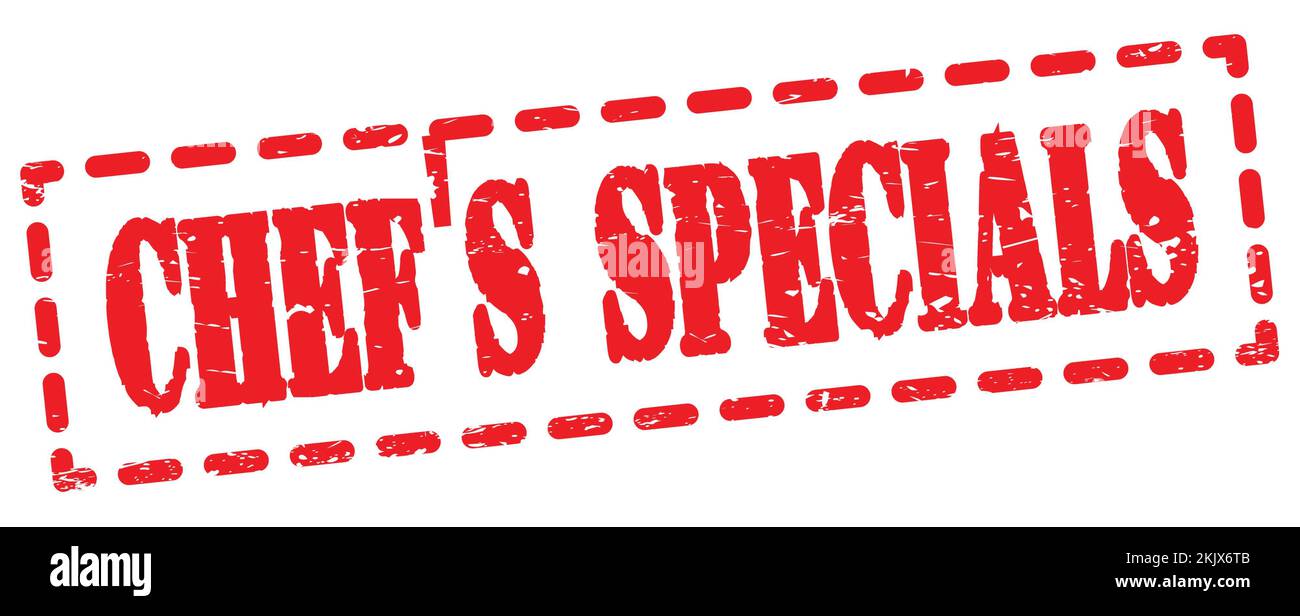 CHEF'S SPECIALS text written on red dash stamp sign Stock Photo - Alamy