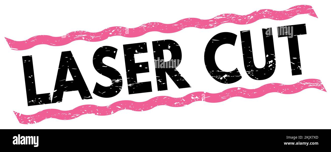 LASER CUT text written on pink-black lines stamp sign Stock Photo - Alamy