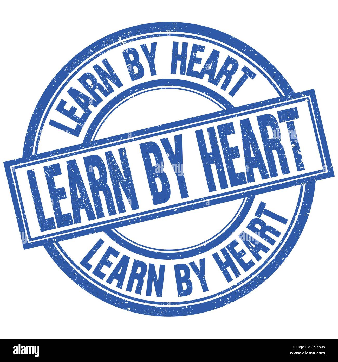 LEARN BY HEART text written word on blue round stamp sign Stock Photo ...