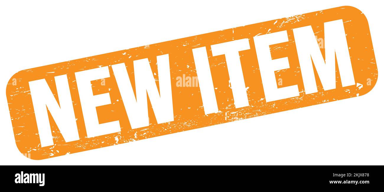 NEW ITEM text written on orange grungy stamp sign Stock Photo - Alamy