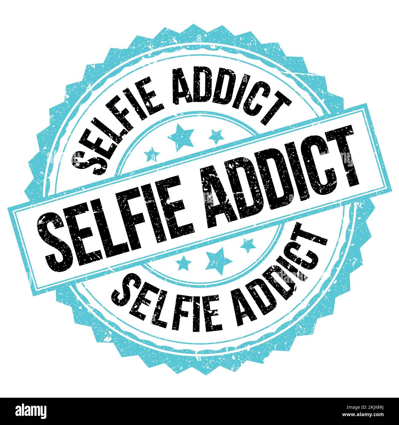SELFIE ADDICT text written on blue-black round stamp sign Stock Photo ...