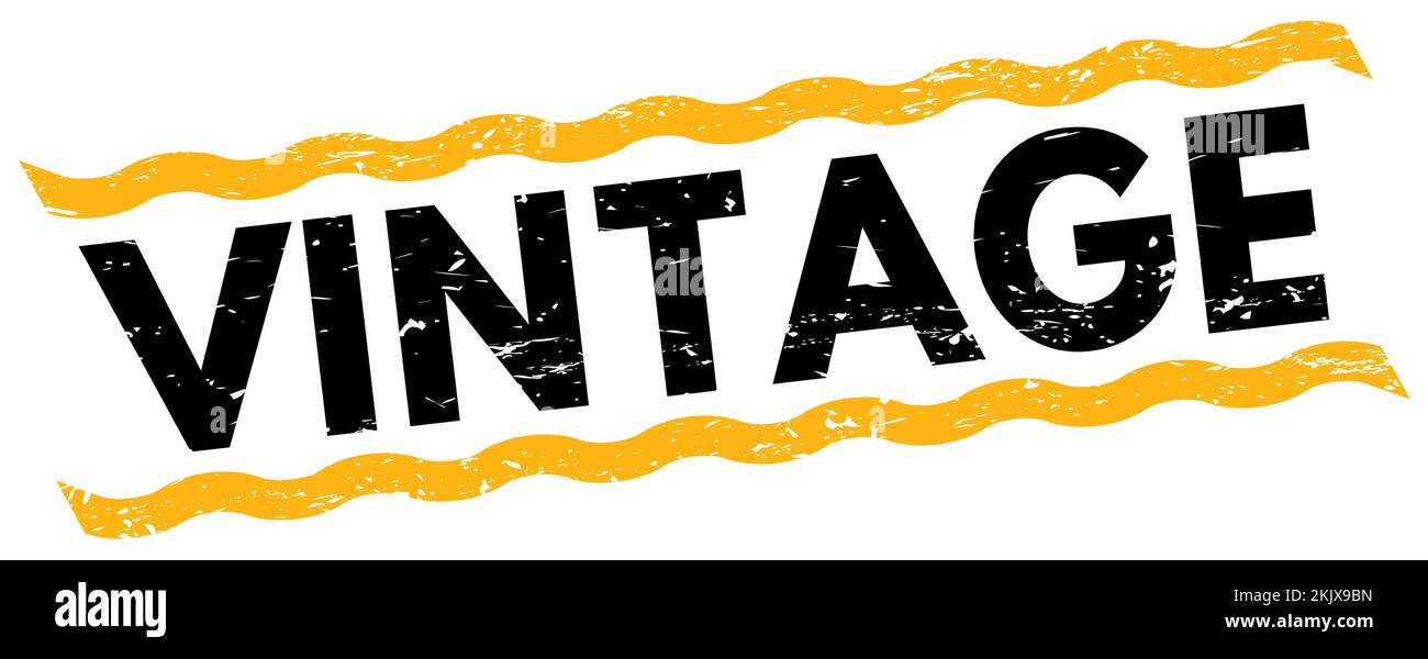 VINTAGE text written on yellow-black lines stamp sign Stock Photo - Alamy