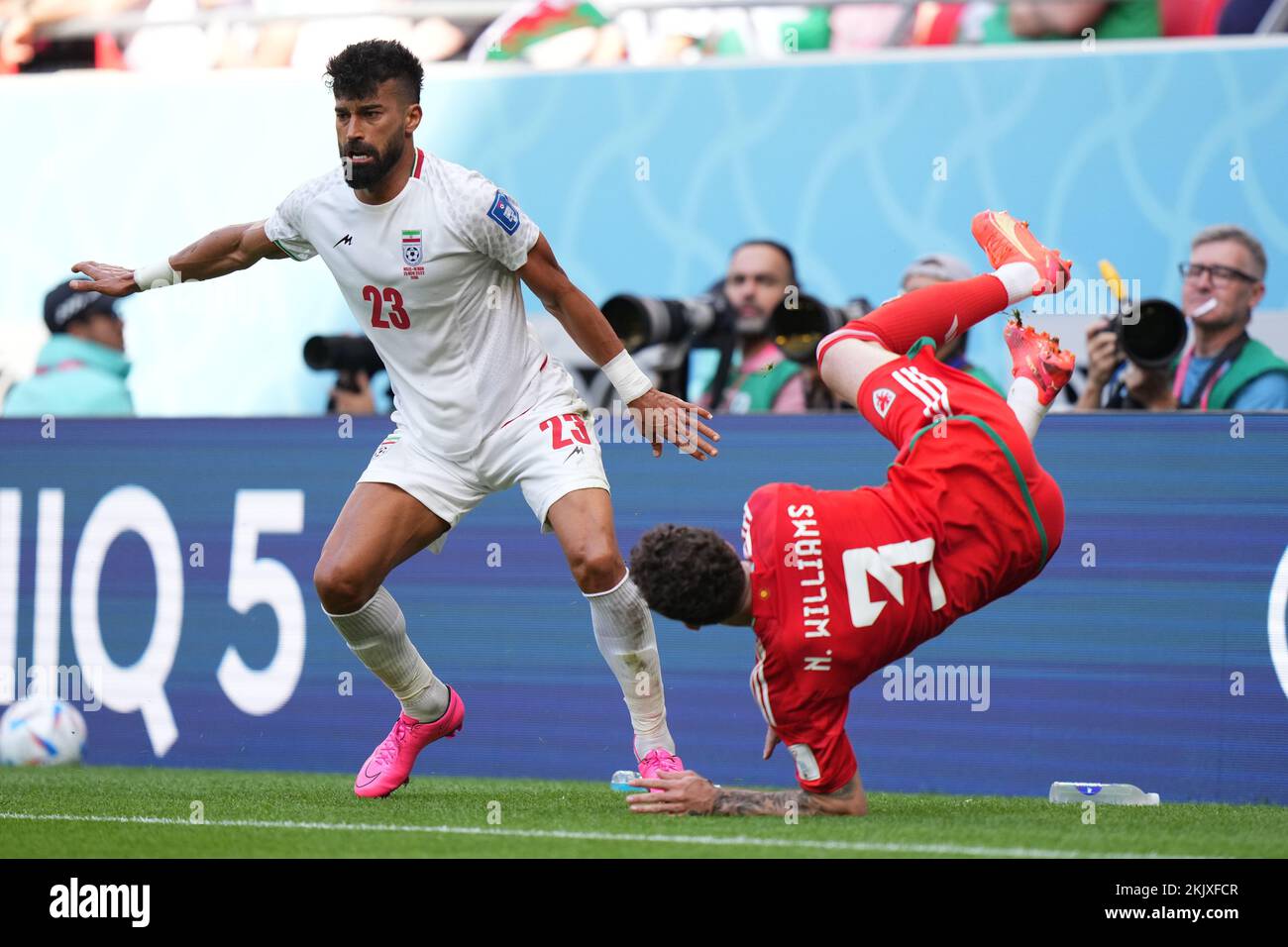 REZAEIAN Ramin and Neco Williams of Wales during the FIFA World Cup ...