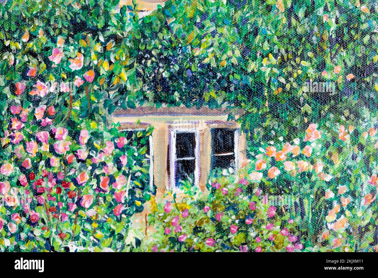 Vibrant multi-colored original acrylic painting close up detail showing ...