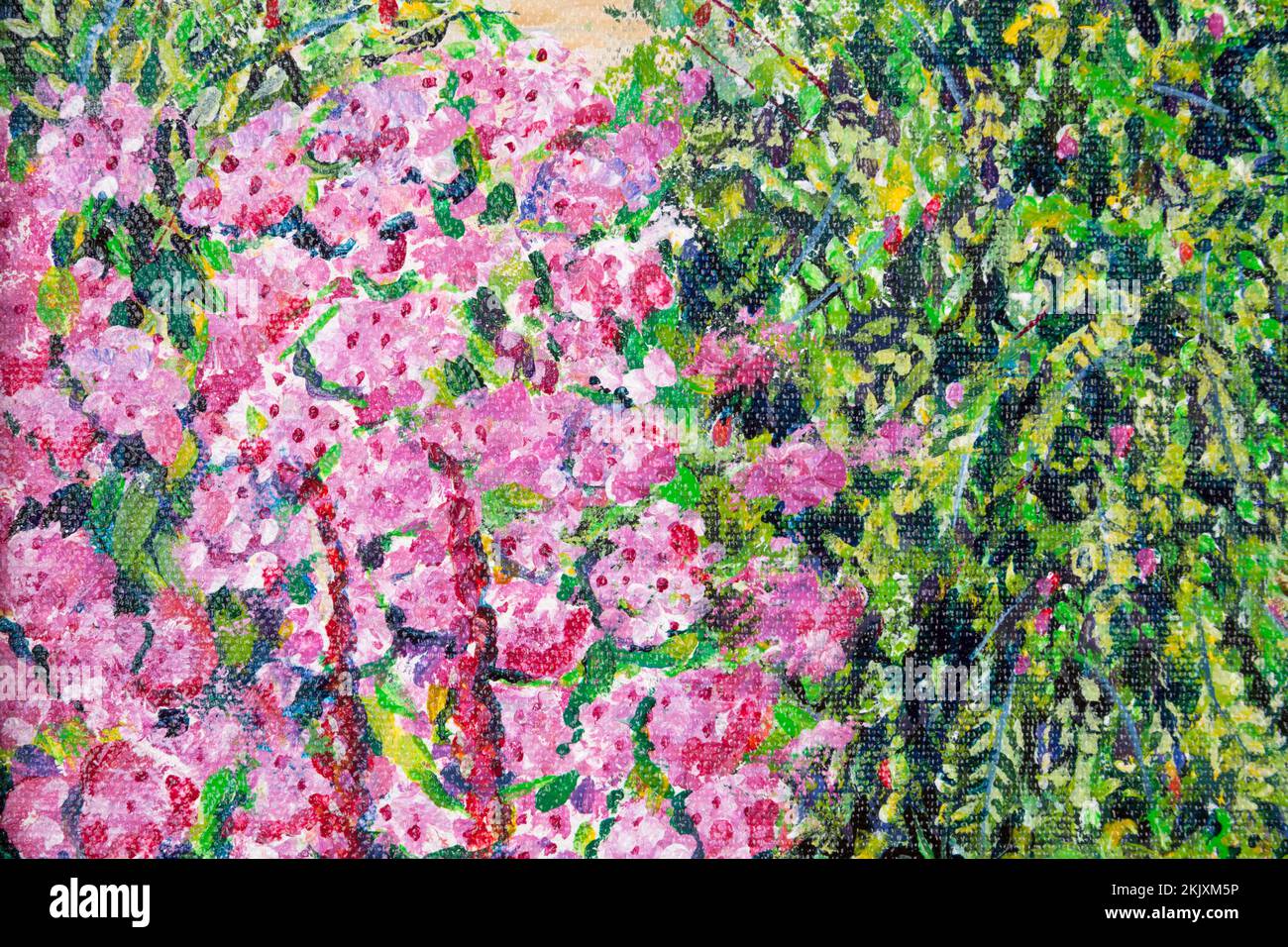 Vibrant multi-colored original acrylic painting close up detail showing ...