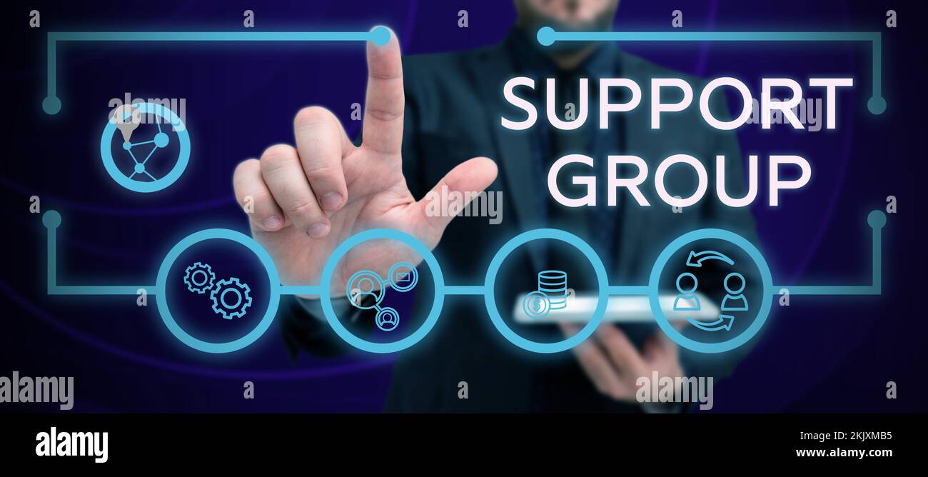 Conceptual caption Support Group. Business showcase number of people ...