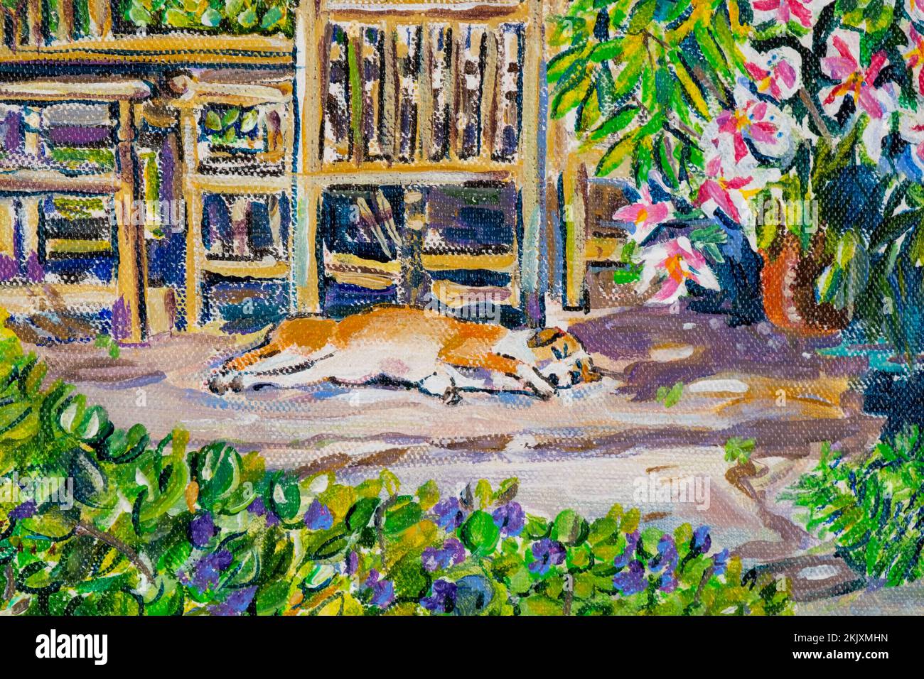 Vibrant multi-colored original acrylic painting close up detail showing ...