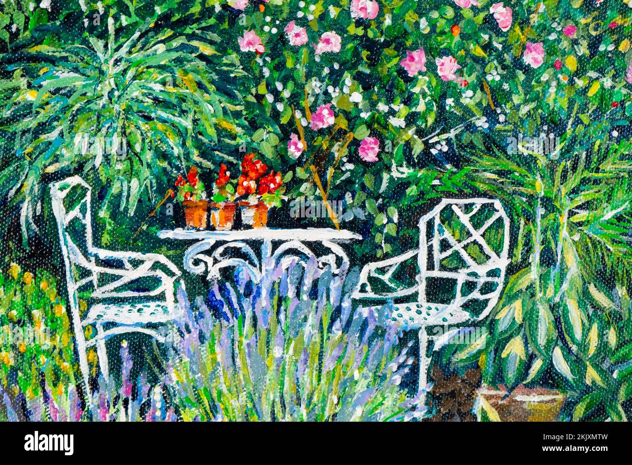 Vibrant multi-colored original acrylic painting close up detail showing ...