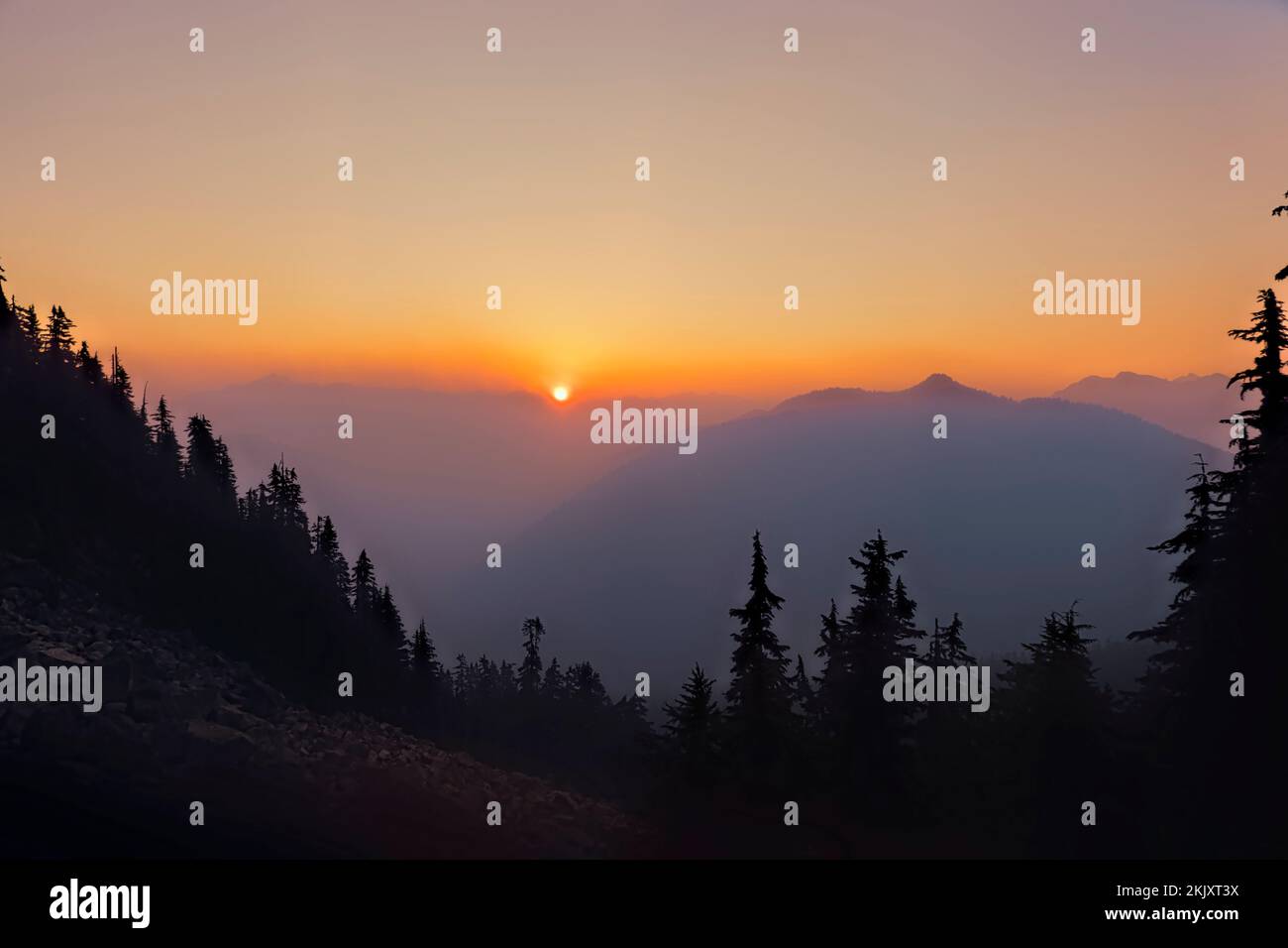 Smoky sunset, Glacier Peak Wilderness, North Cascades, Pacific Crest ...