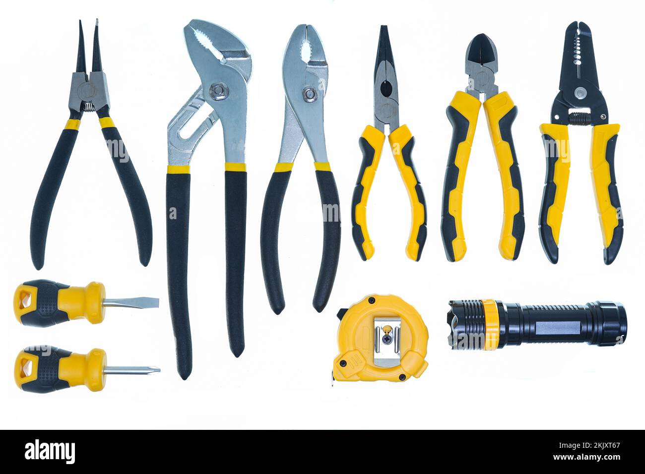 The set of yellow-black tools isolated on the white background Stock ...