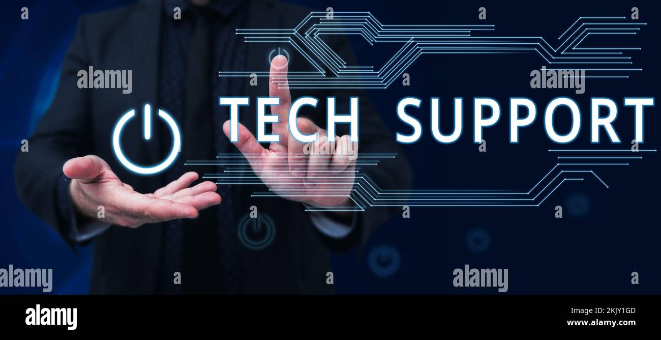Text caption presenting Tech Support. Concept meaning Assisting individuals who are having ...