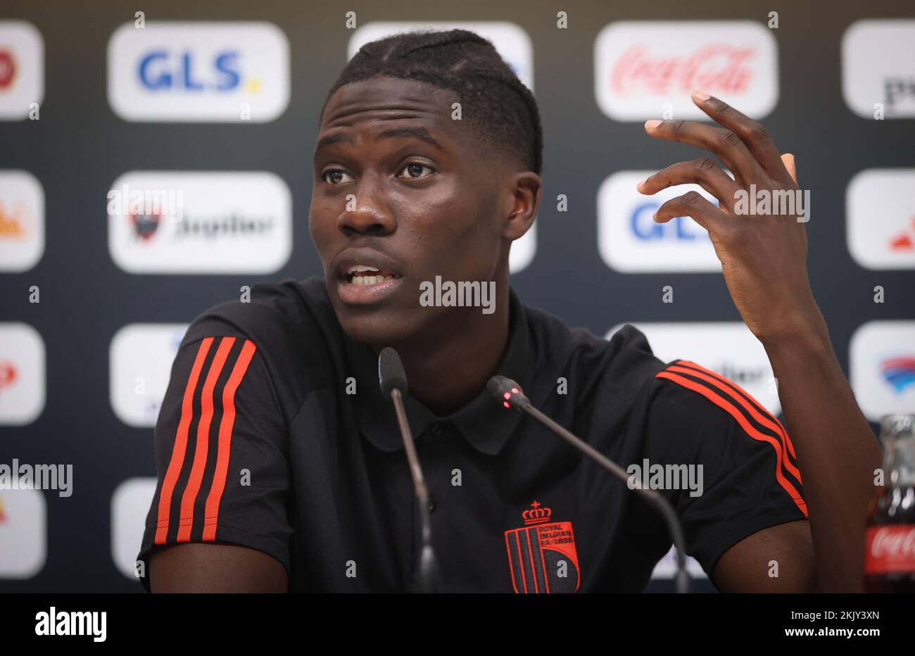 Belgium's Amadou Onana pictured during a press conference of the ...