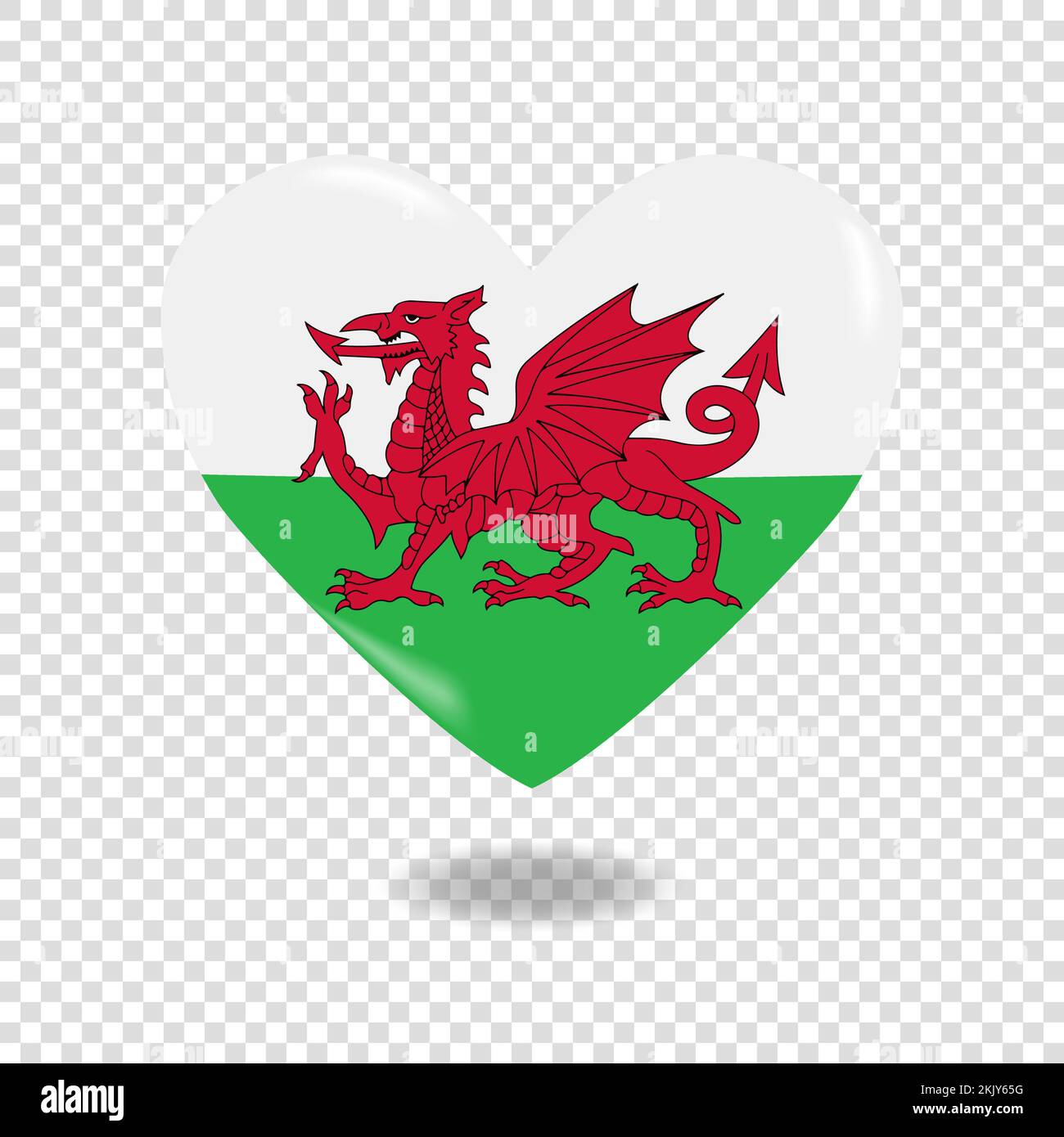 Volumetric heart of Wales on checkered background denoting transparency ...