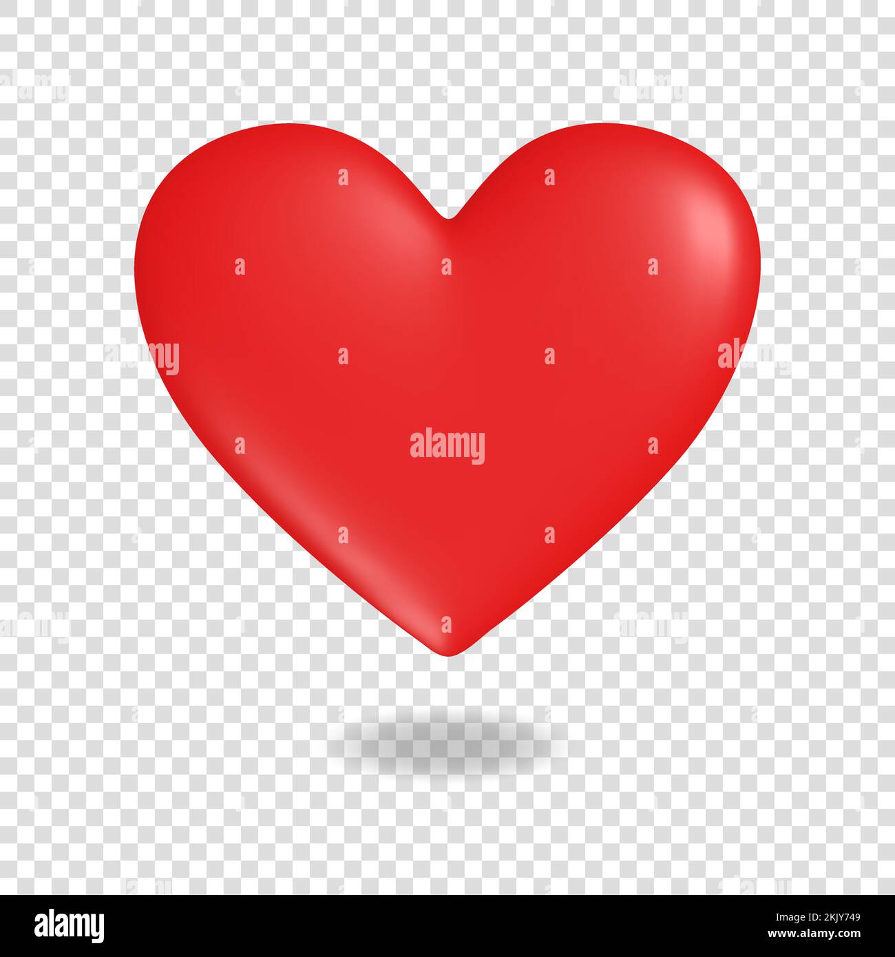 Volumetric red heart on checkered background denoting transparency ...