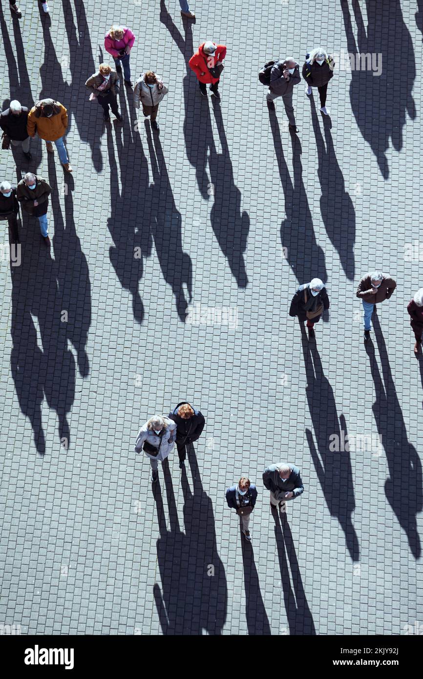 large group of people walking around the city, Bilbao city, basque ...