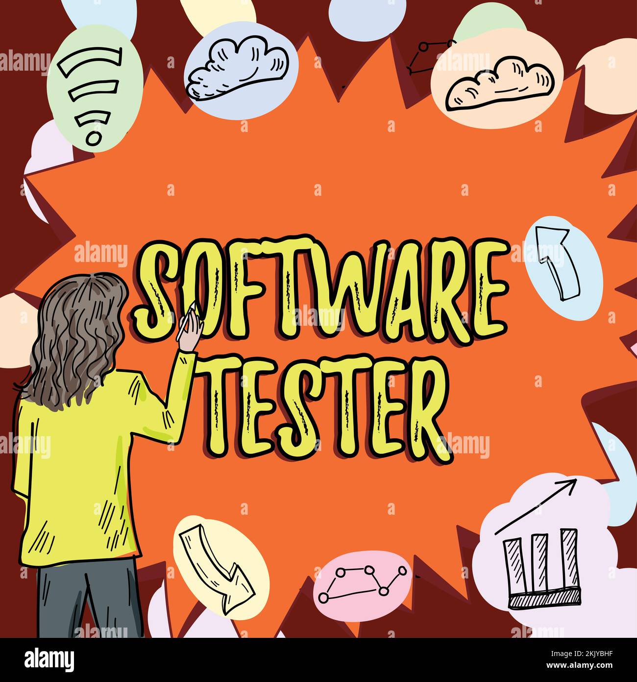Text caption presenting Software Tester. Business idea implemented to ...
