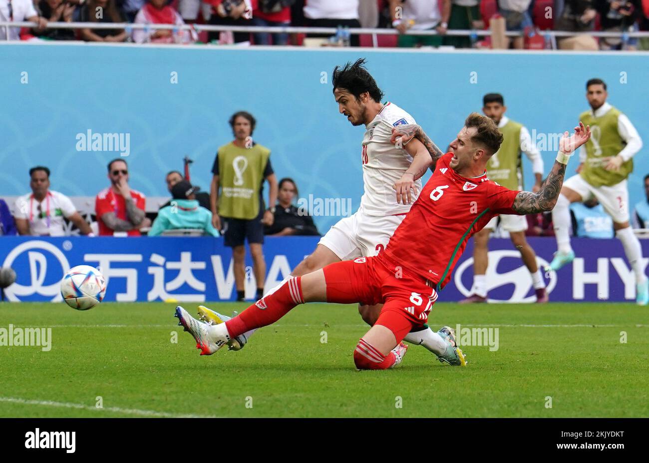 Iran's Sardar Azmoun sees his shot hit the post during the FIFA World ...