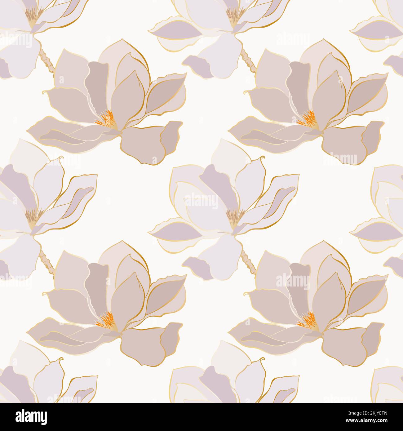 Elegant outline of magnolia flowers, seamless pattern. Vector ...
